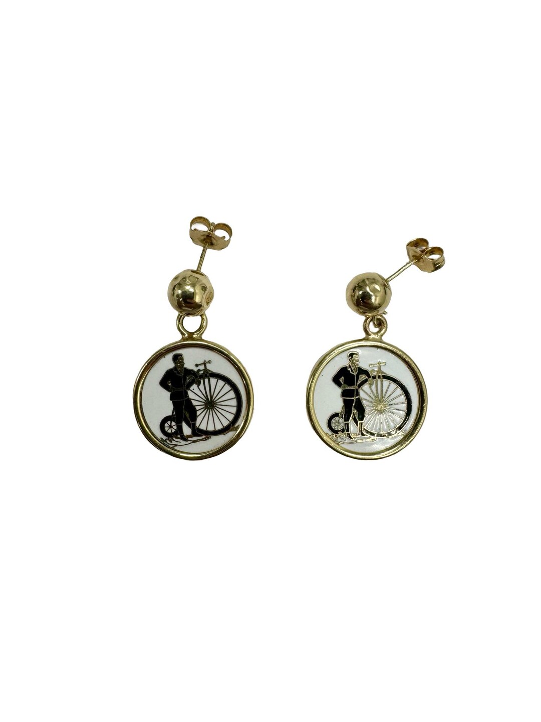 Vintage Enamel Medallion Man With High Wheel Bicycle 14k Dangle ...
