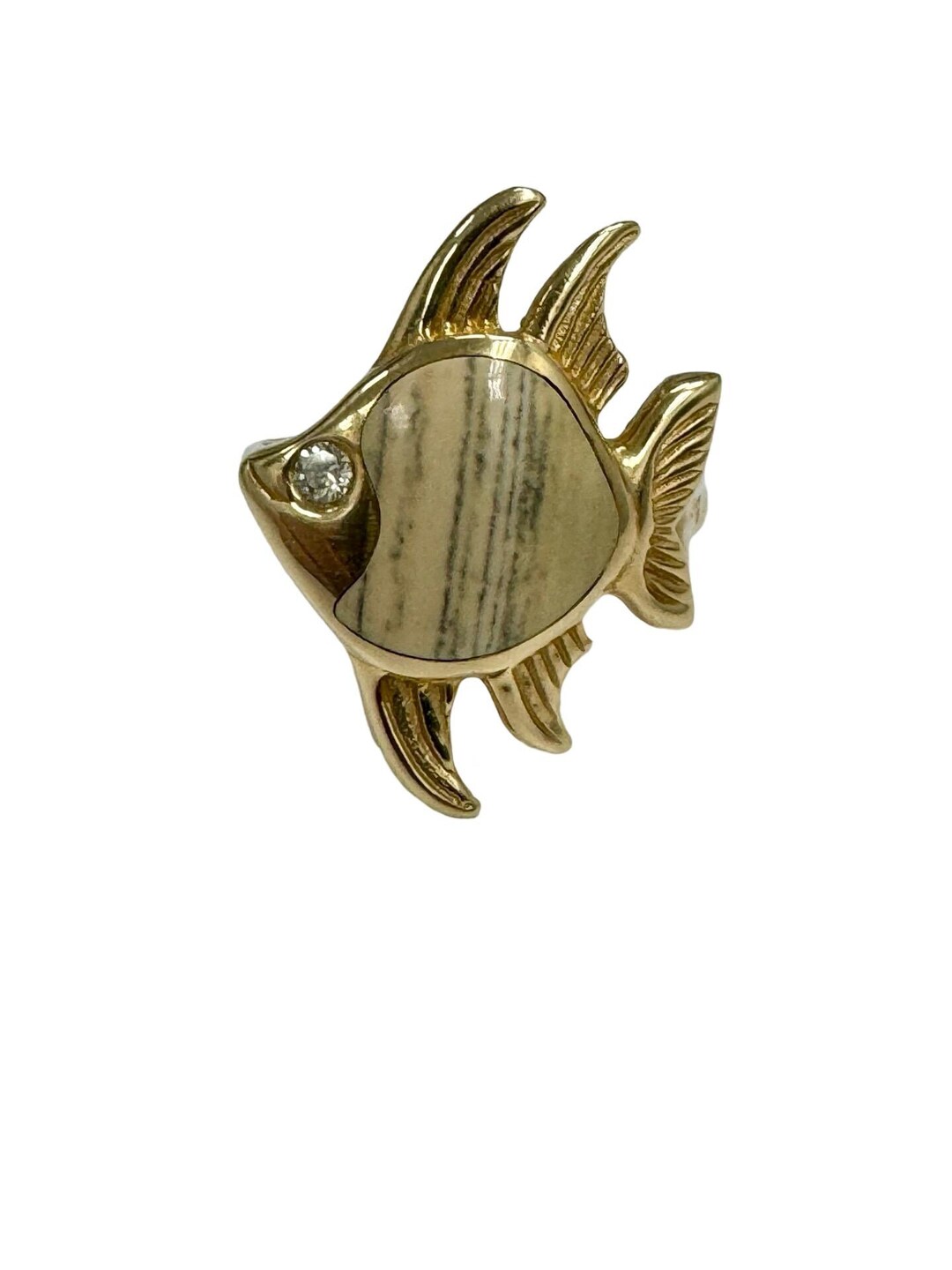 Vintage KABANA 14k Yellow Gold Inlay & Diamond Angel Fish Ring Estate ...