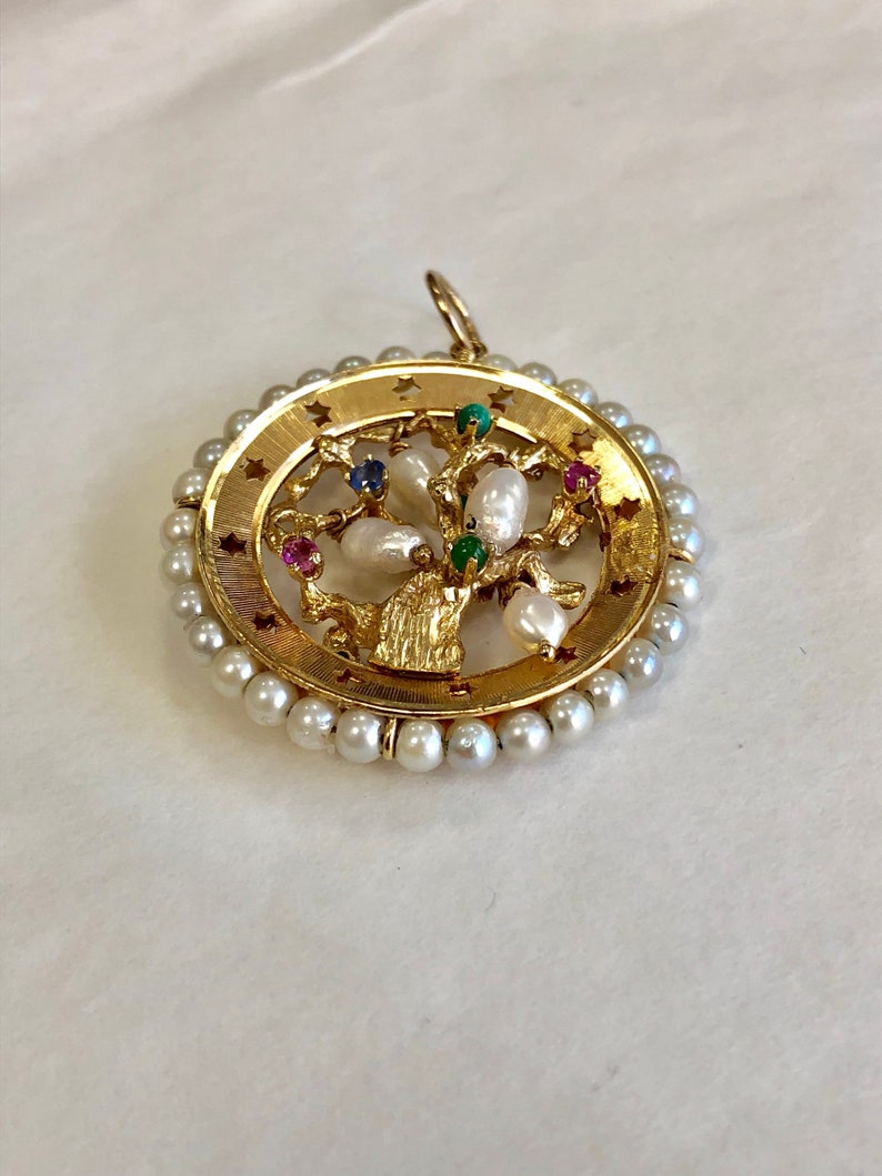 Vintage Chinese Tree of Life Pendant Natural Pearl Ruby | Etsy