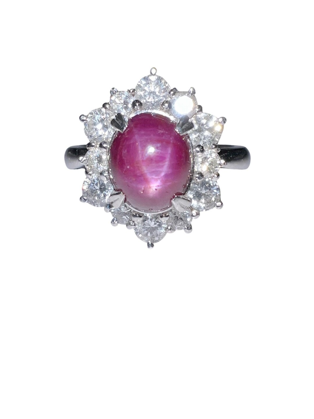 Estate 4.86 Ctw Genuine Star Ruby & Diamonds Halo Cocktail Ring ...