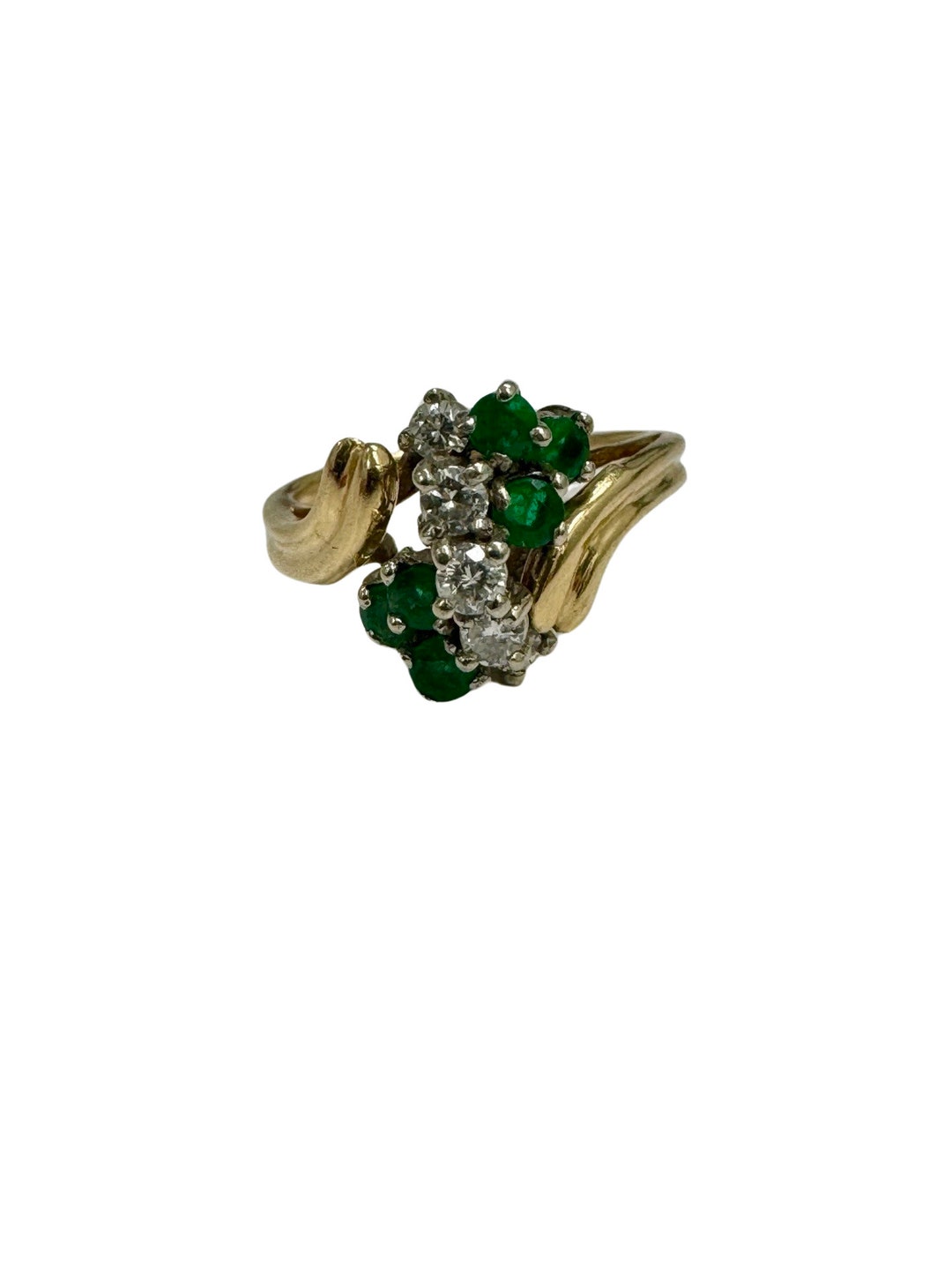 Vintage 1/2 Ctw Emerald & Diamond Waterfall Cluster Ring 14k Yellow ...