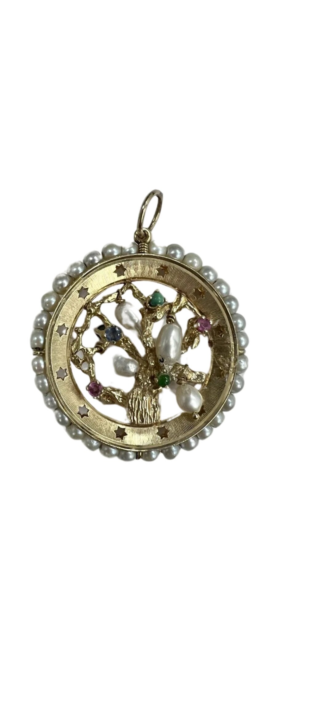 Vintage Chinese Tree of Life Pendant Natural Pearl Ruby Sapphire Jade ...