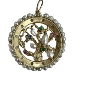 Vintage Chinese Tree of Life Pendant Natural Pearl Ruby Sapphire Jade ...