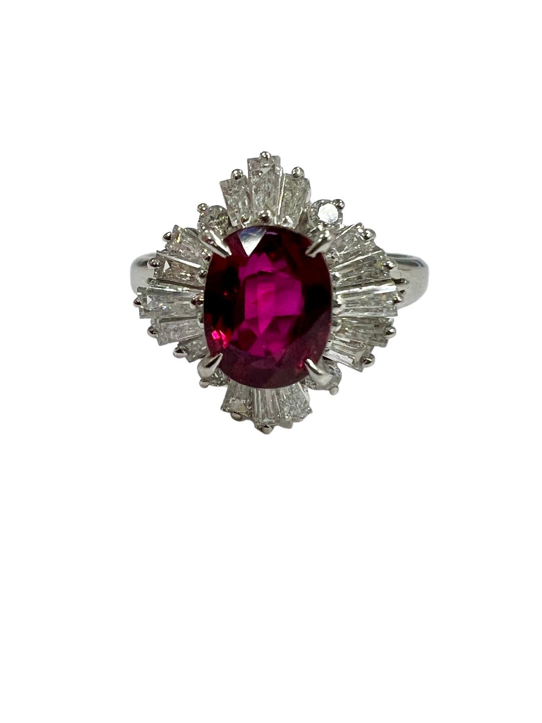 1.96 Ctw GIA Certified Pigeon Blood Ruby Baguette Diamonds Ballerina ...