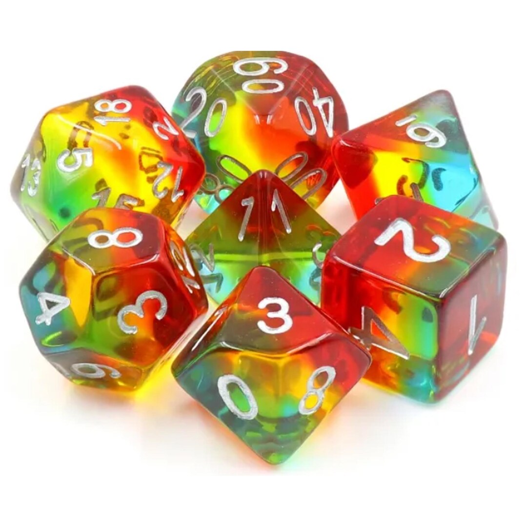 Dusk Rainbow - Transparent Layered Rainbow Design 7 Polyhedral Dice Set ...