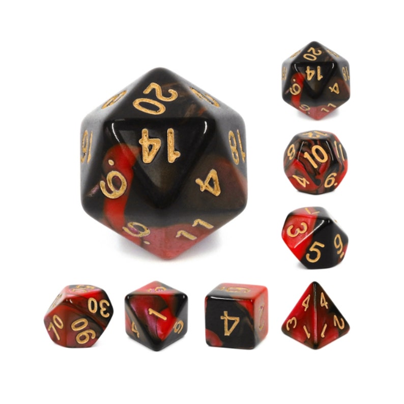 Black and Red Blend Acrylic Polyhedral Dice Set Dnd Red and Black ...