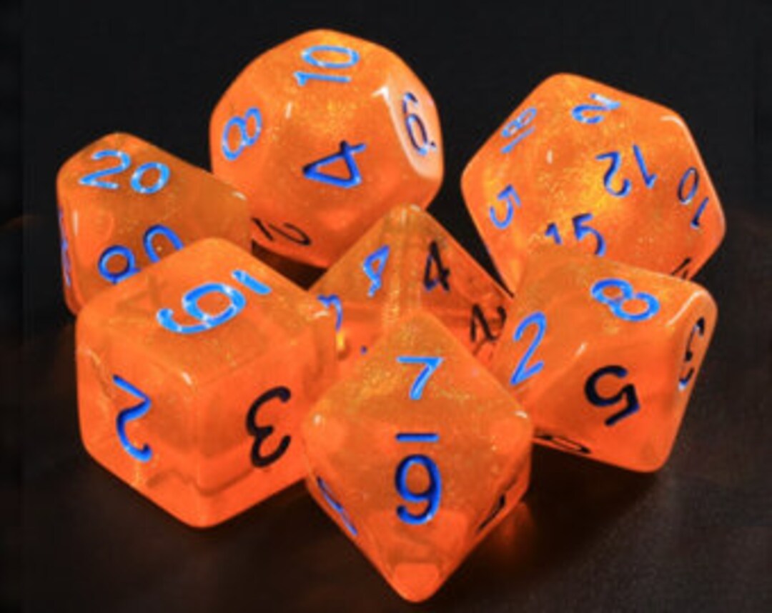 Pumpkin King - Orange Glitter Halloween Design Seven Polyhedral Dice ...