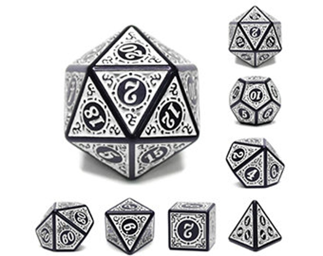 White Lightning - Magic Flame Rune Design Seven Polyhedral Viking Dice ...