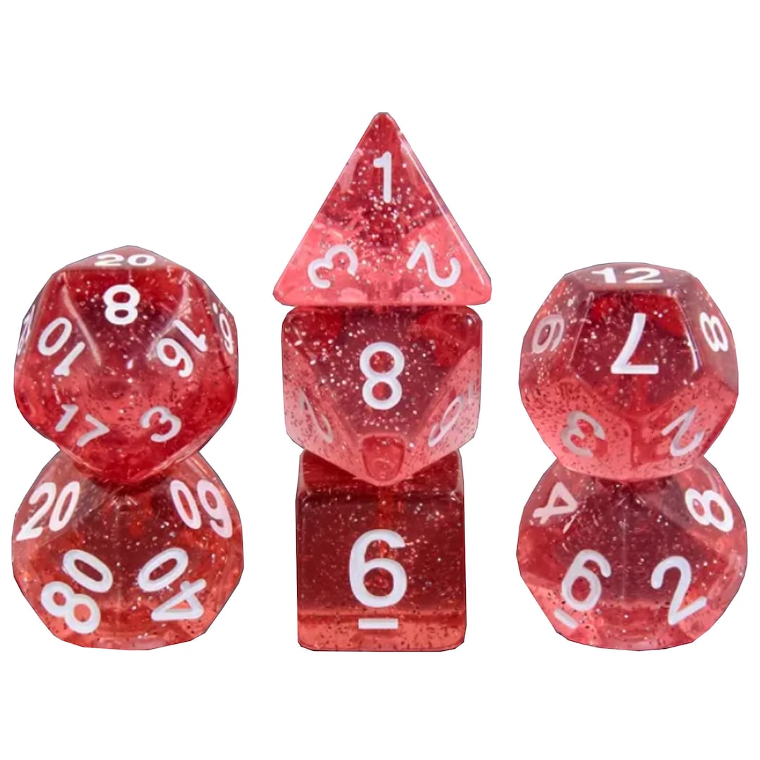 Strawberry Fizz - 7 Piece Red Glitter Polyhedral TTRPG Dice Set for ...