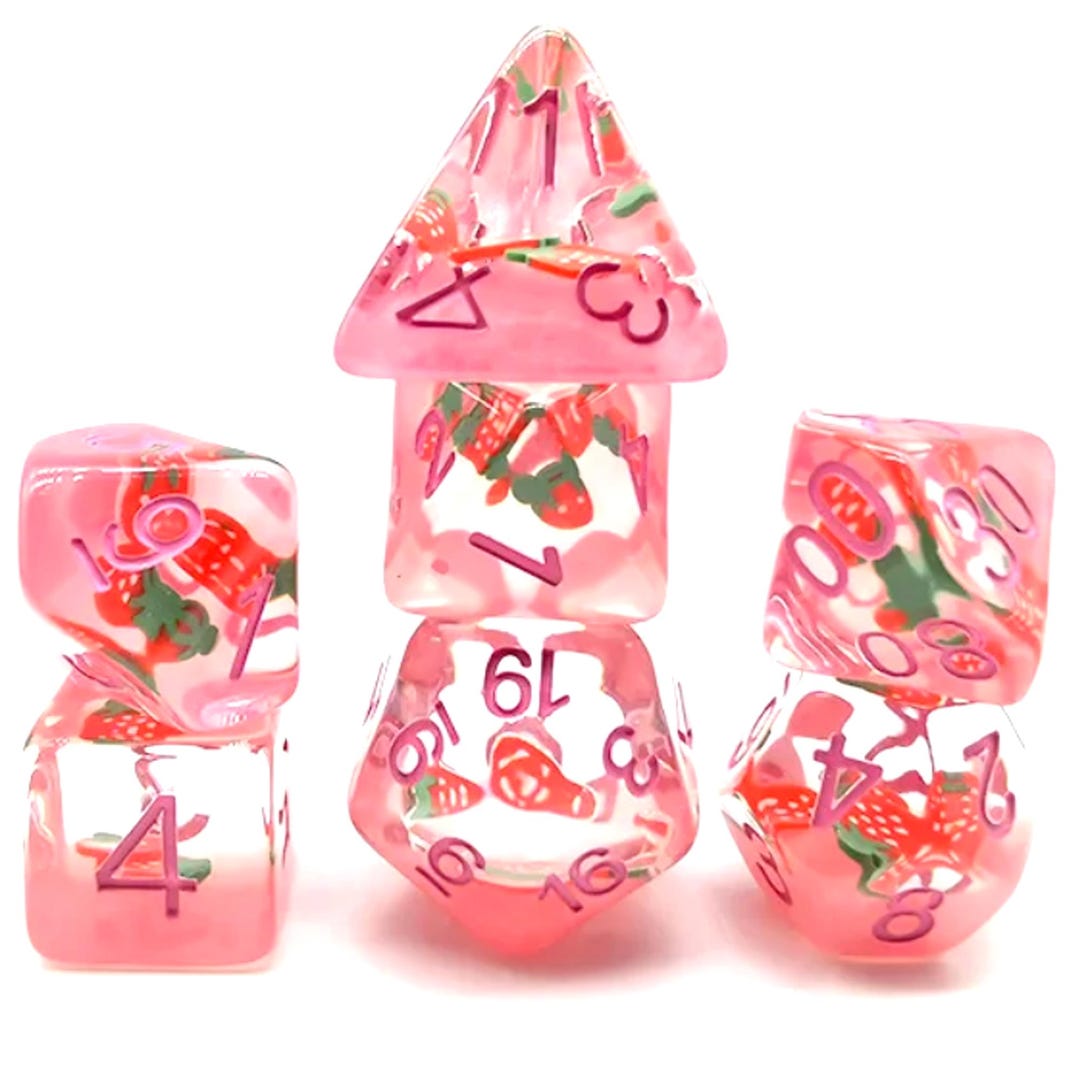 Strawberry Slice Filled Pink Polyhedral Dice Set for Dungeons & Dragons ...