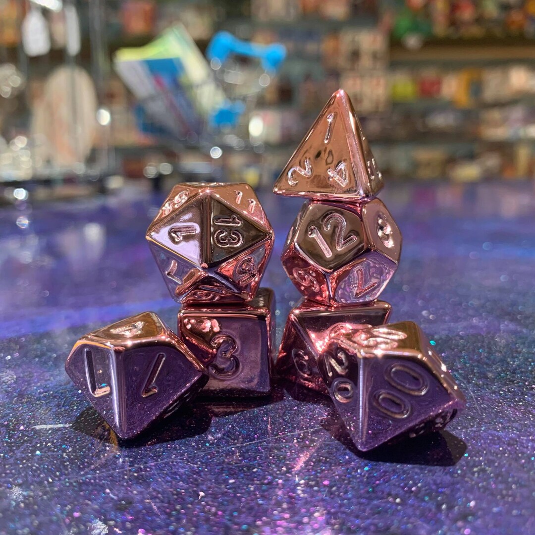 Rose Gold - Electroplated Shiny Metal Effect Polyhedral Dice Set for ...