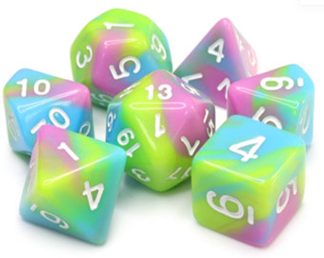 Sweet and Sour - Multicoloured Rainbow Splatter Design Polyhedral Dice ...