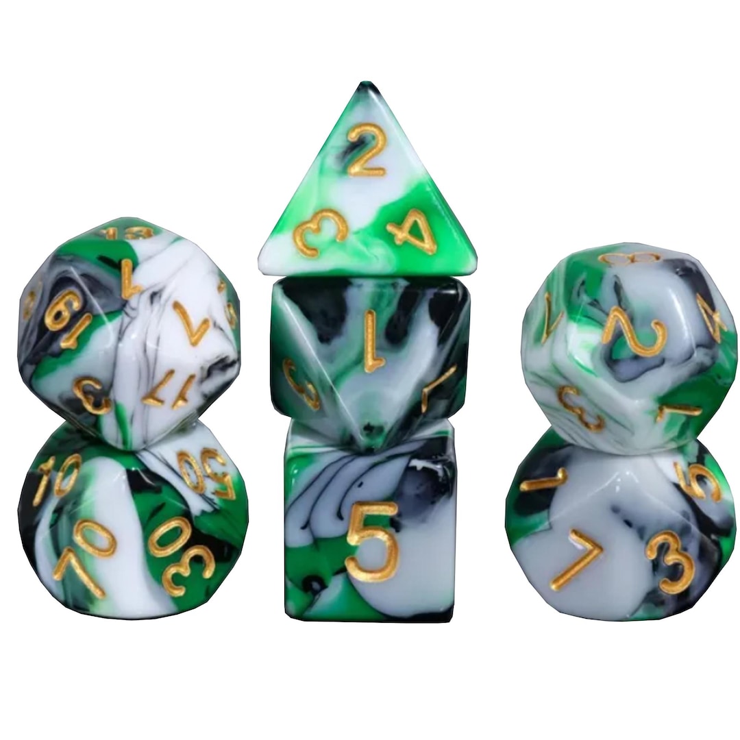 Mint Cream - Green and White Blend Design 7 Polyhedral Dice Set for Dnd ...