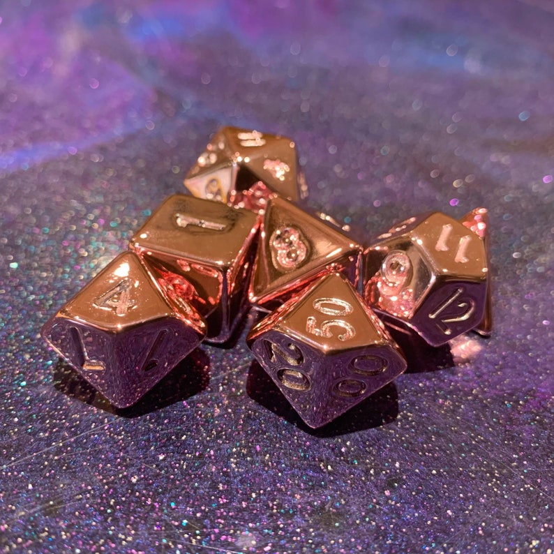 Rose Gold - Electroplated Shiny Metal Effect Polyhedral Dice Set for ...
