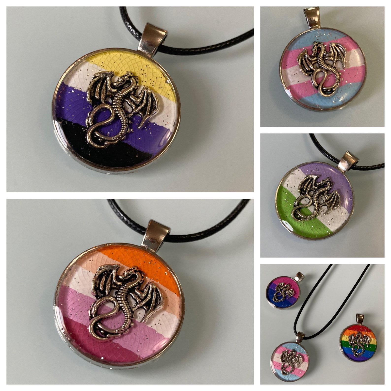 Pride Dragon Pendant Necklace: Rainbow Bisexual Trans - Etsy