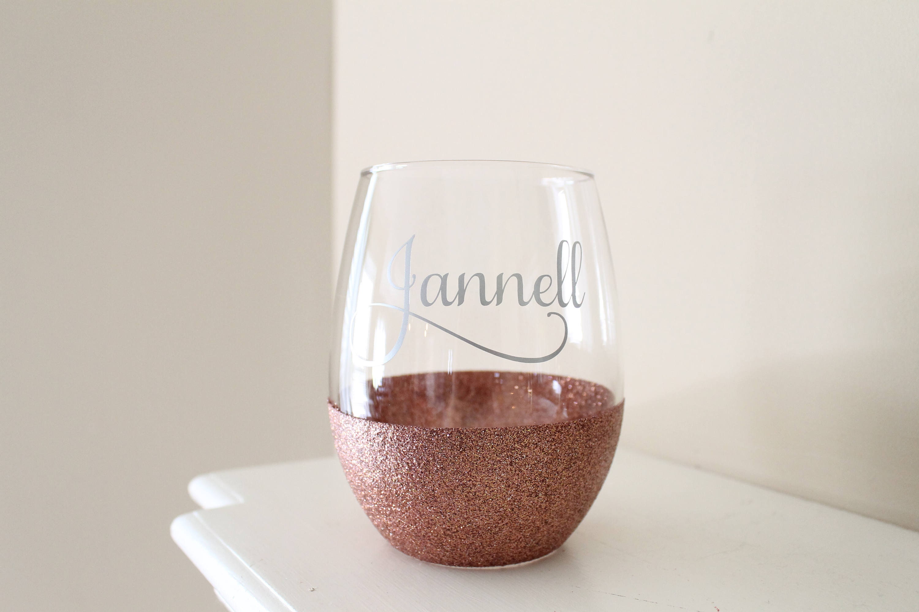 Rose Gold Glitter Wine Glass Stemless Wine Glass Etsy