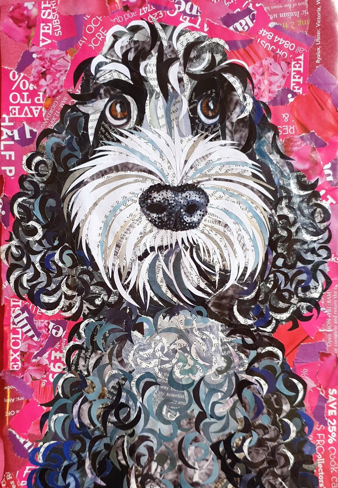 The Pink Pup Collage Signed Fine Art Giclee Print by Violet Von Riot ...