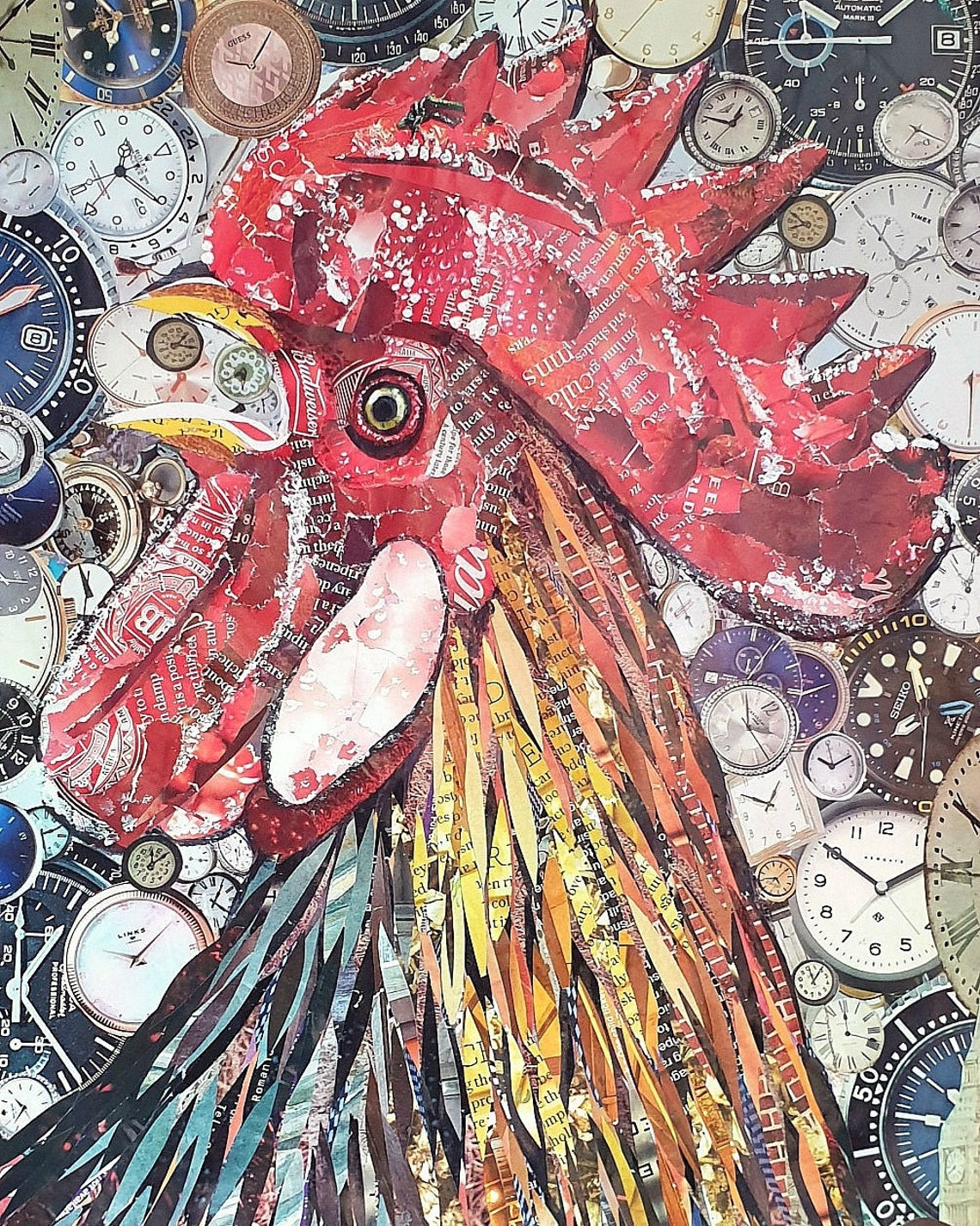 Cockerel Collage Art Print "wake up Call" - Etsy