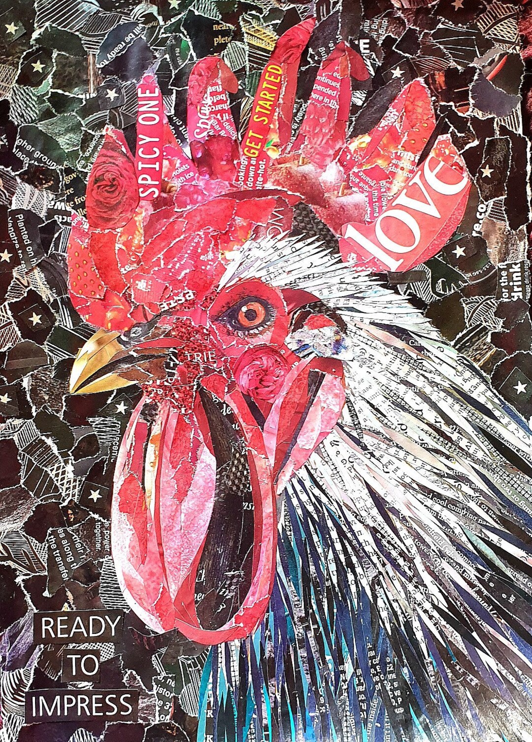 Cockeral Chicken Art Signed Collage Print, Violet Von Riot - Etsy