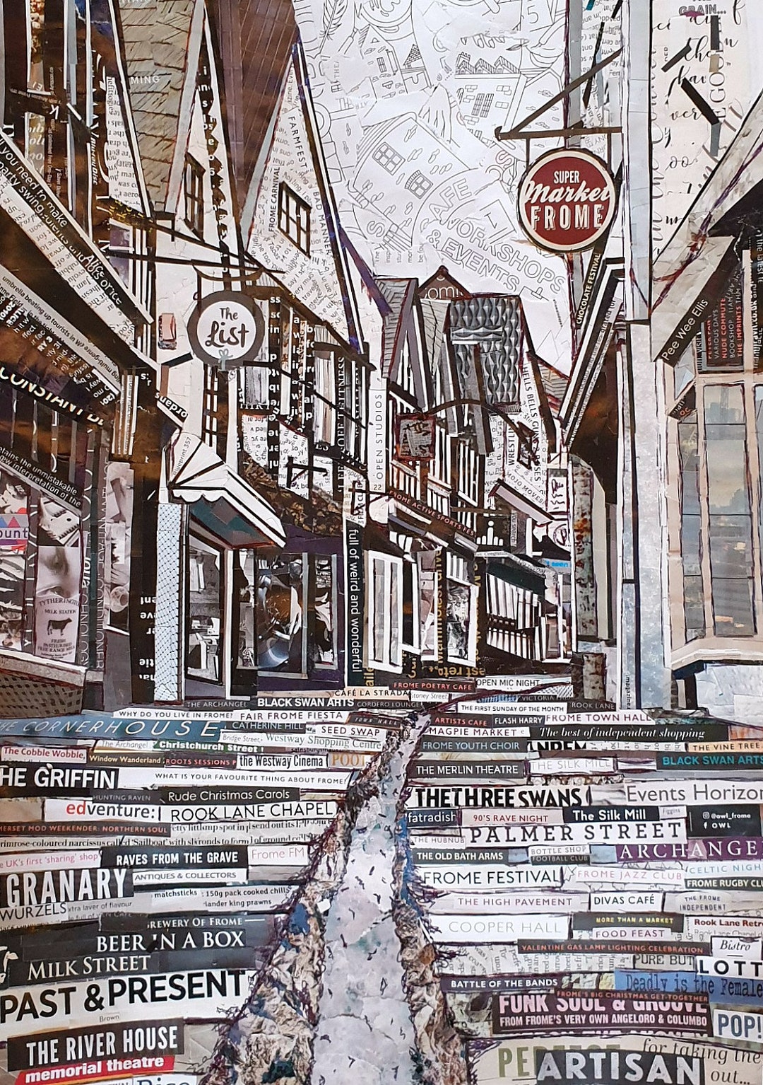 Frome Cheap Street Collage | Signed Fine Art Giclee Print by Violet Von ...
