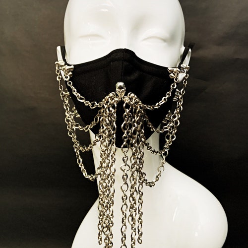 The Xerxes Mask Silver Studded Black Cotton Fashion Mask - Etsy
