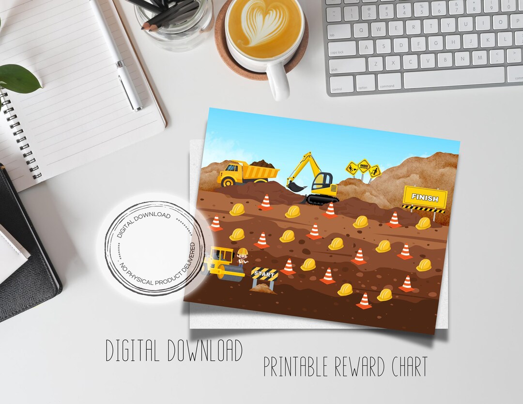 Printable Construction Reward Chart, Toddler Potty Training, Kids ...
