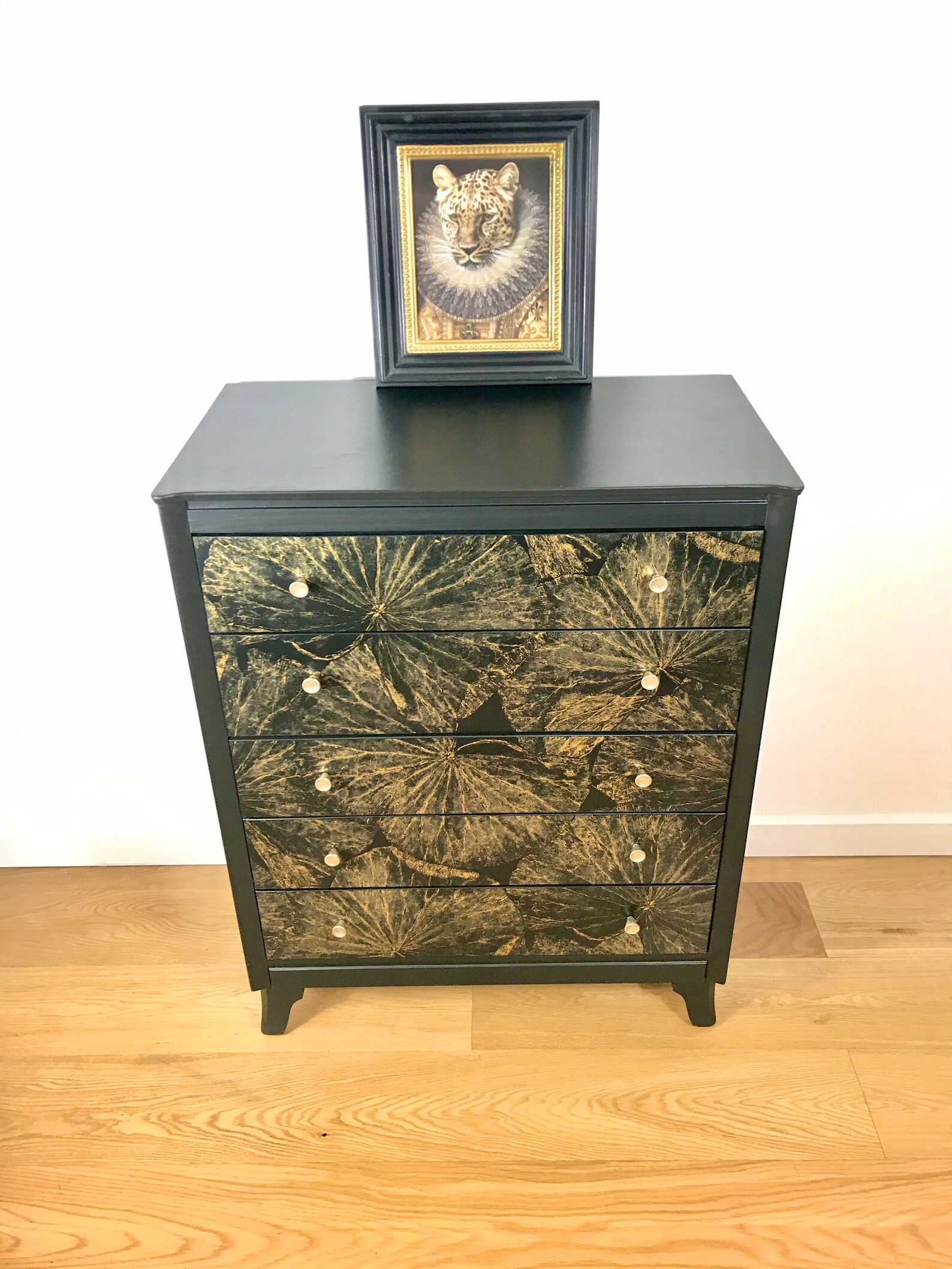 Sold-upcycled Vintage Retro Midcentury Lebus 5 Drawer Chest With Black ...