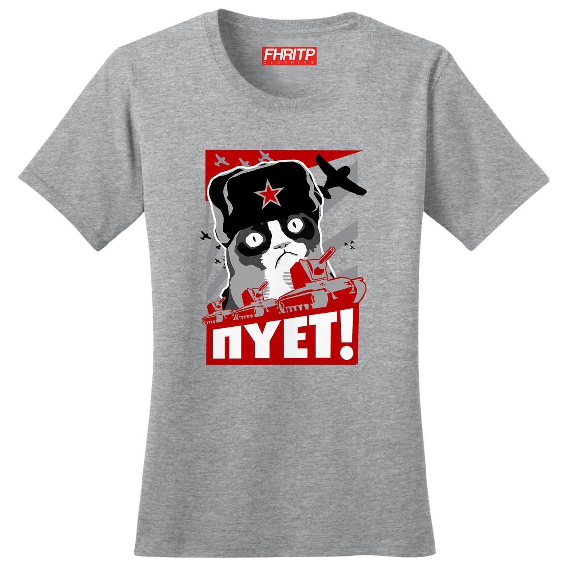 Ladies Grumpy Cat Russian NIET NOPE Funny Meme T Shirt Tee Top T-shirt ...
