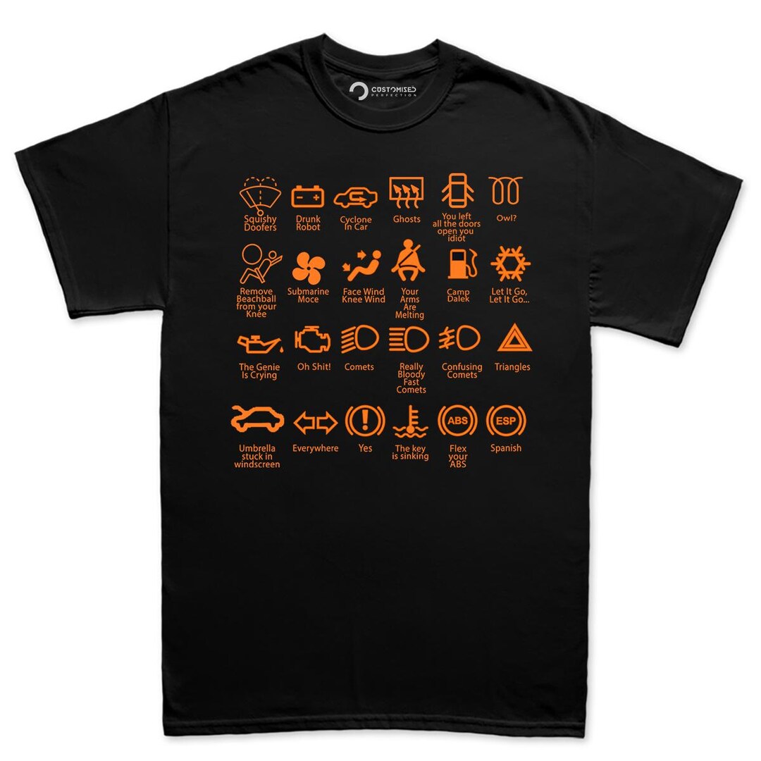 Funny Dashboard Warning Lights Shirt | Car Mechanic Humor, Parody ...
