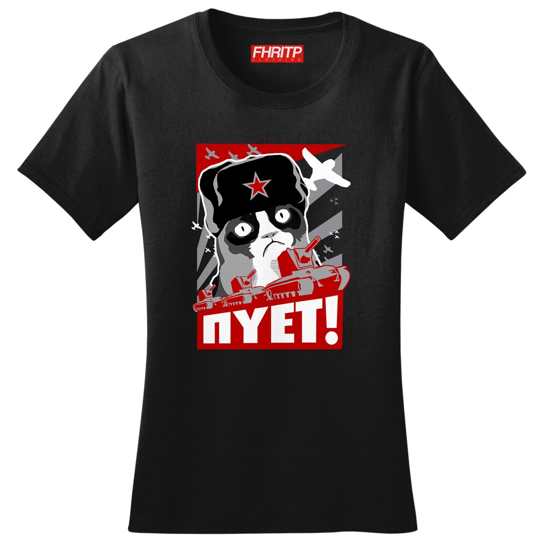 Ladies Grumpy Cat Russian NIET NOPE Funny Meme T Shirt Tee Top T-shirt ...