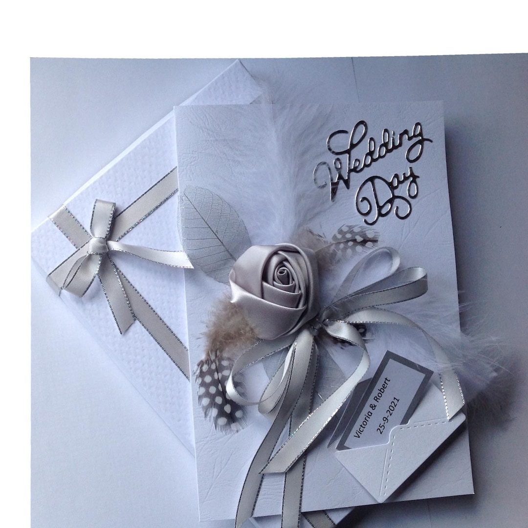 Luxury Boxed Wedding Day Card Satin Rosebud Elegant Wedding ...