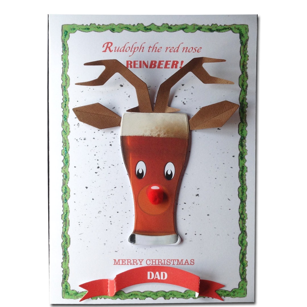 Funny Rudolph Beer Christmas Card: Personalised 3D Lads Card - Etsy UK