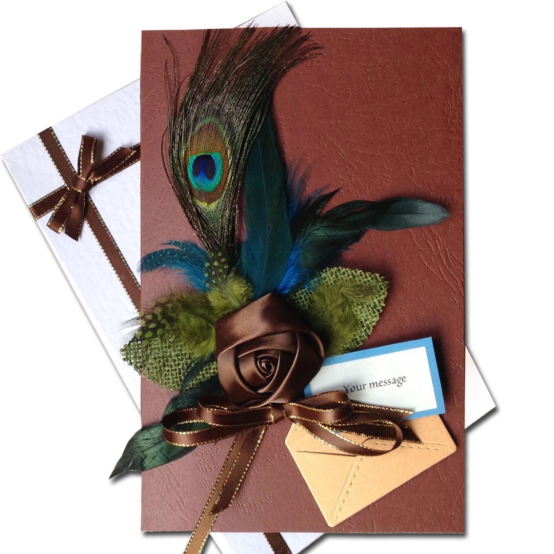 Luxury Satin Rose Card: Peacock Feather, Personalized Keepsake - Etsy