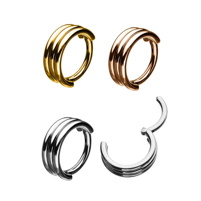 Triple Stack Septum Ring Hinged 16g Clicker Lip Bar Ear Piercing 8.5mm ...