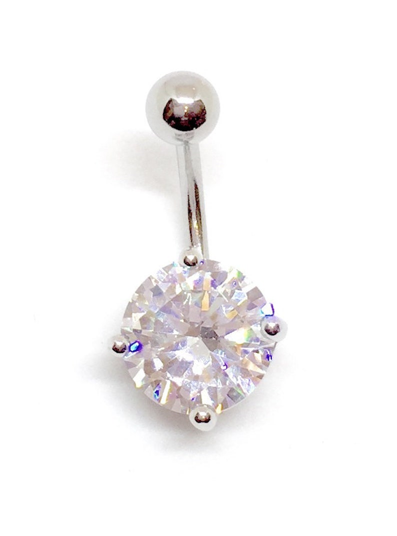 Large 10mm CZ Round Belly Bar Crystal Navel Ring Gem New 1.6mm Navel ...