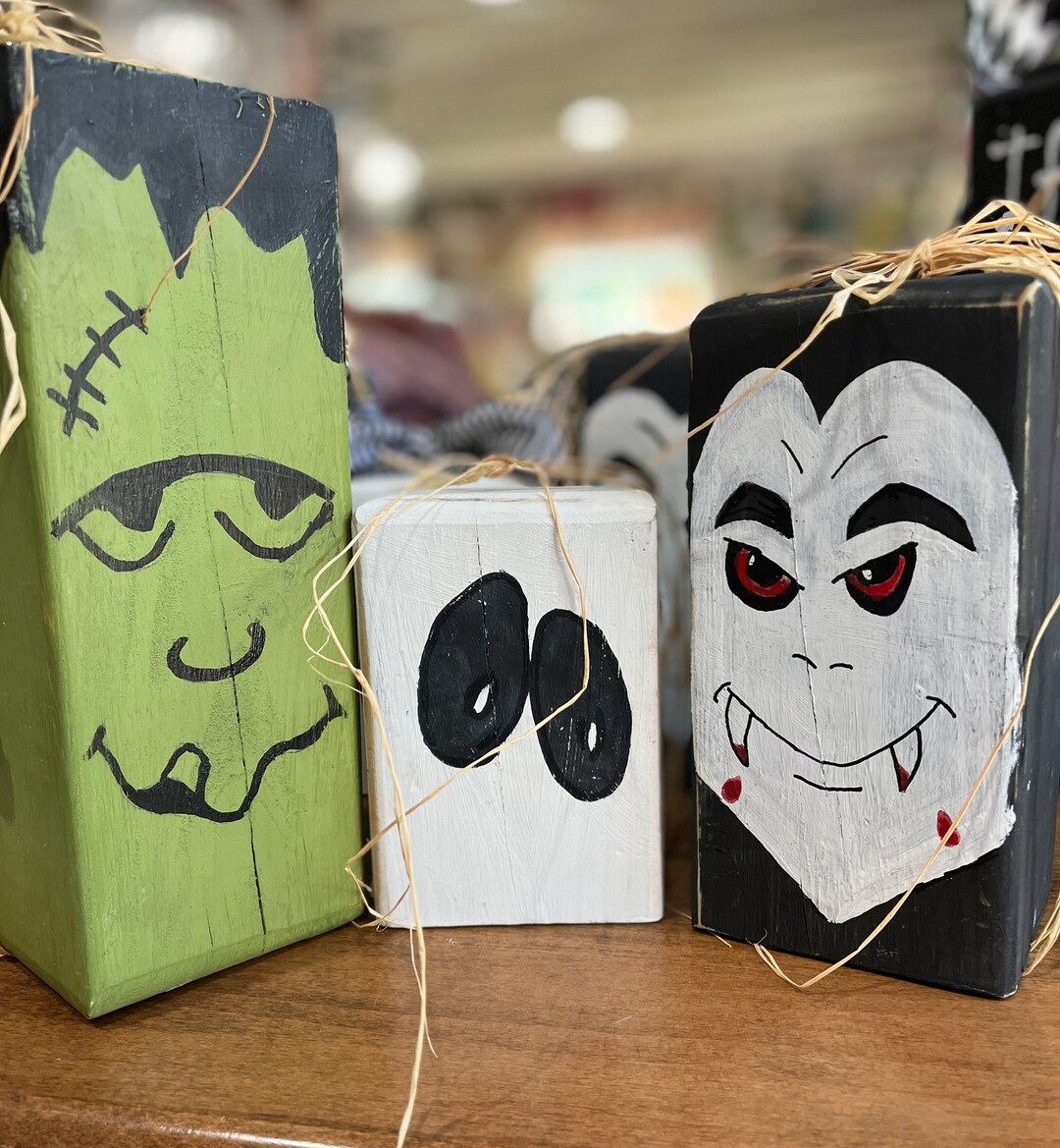 Three Little Monsters: Frankenstein, Dracula, & Ghost Wood Halloween ...