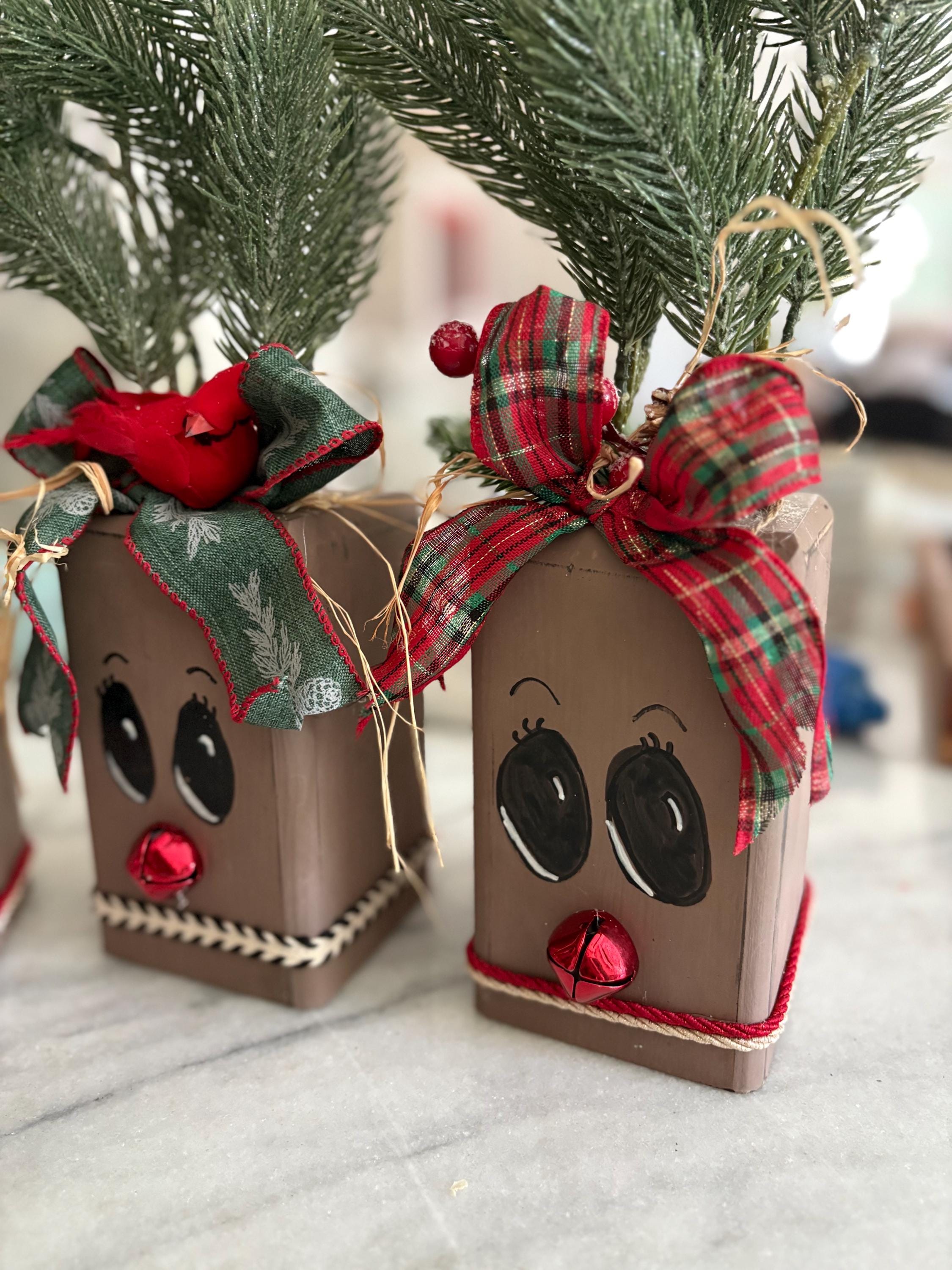 Reindeer Wood Block With Faux Pine Antlers and Bell Nose! - Etsy