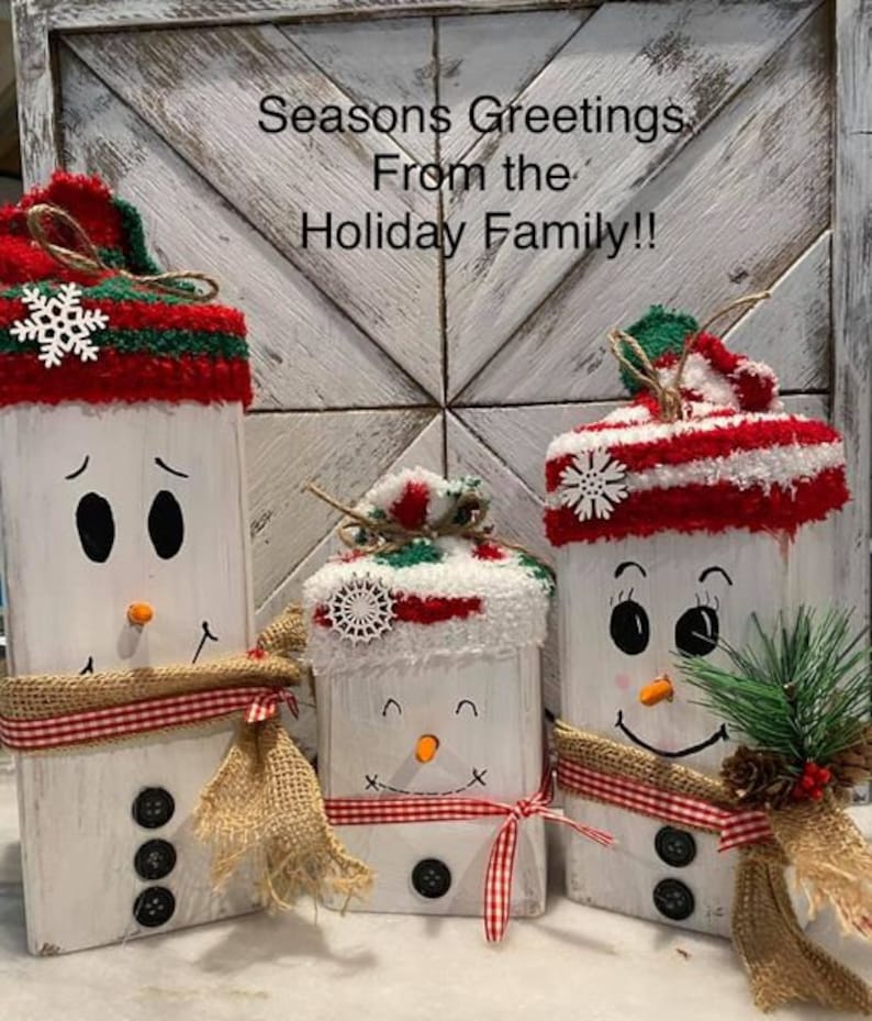 Wood block snow-people choice of hat colors Set of 3 | Etsy