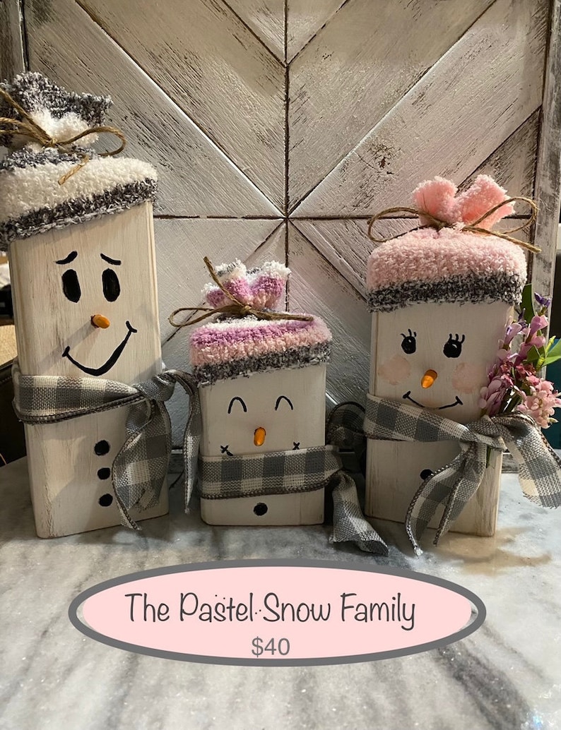 Wood block snow-people choice of hat colors Set of 3 | Etsy