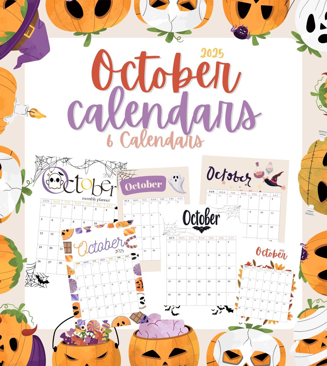 October 2025 Calendar Pack | 6 Printable Monthly Calendars | Spooky ...