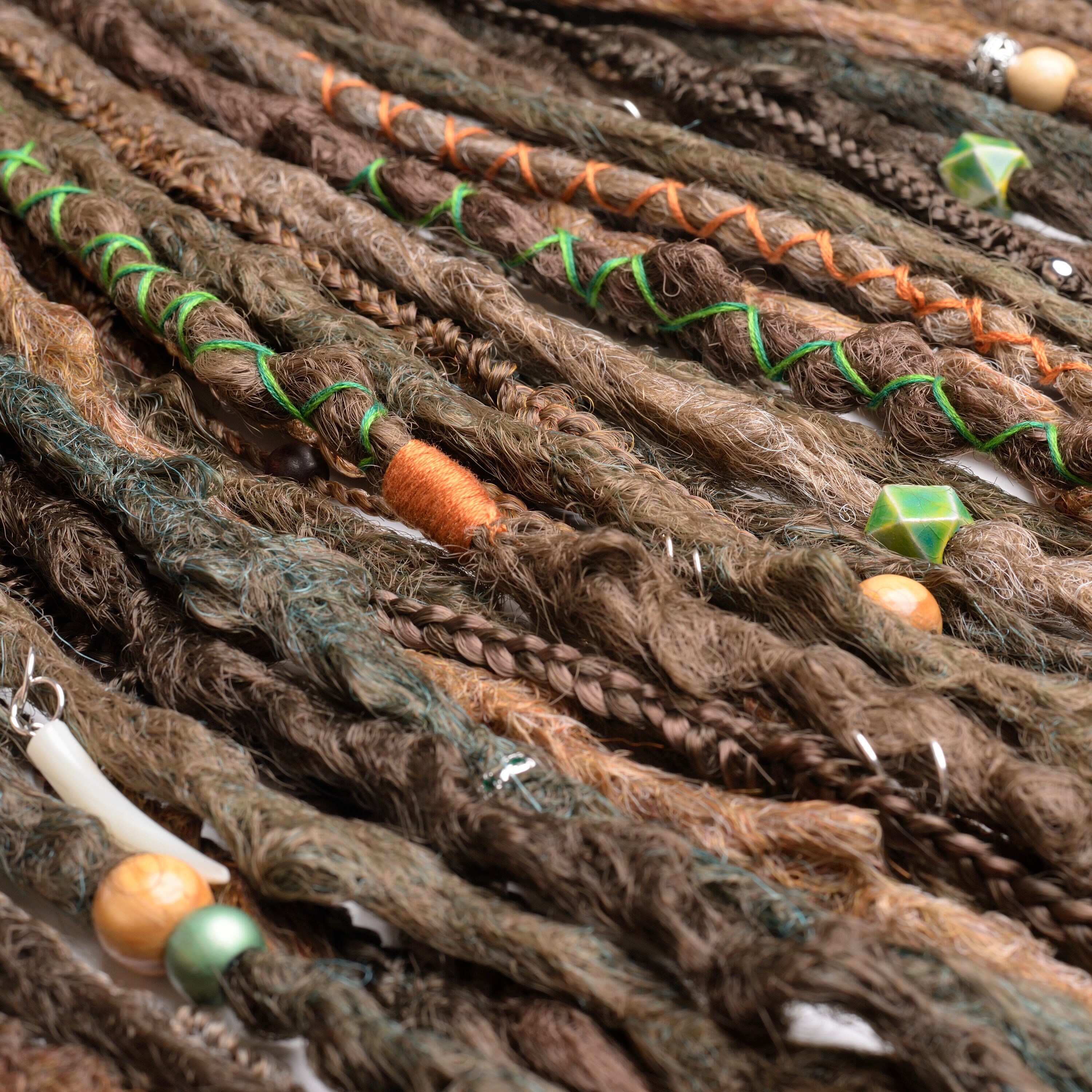 Earthy Toned Crocheted DE Dreads With Thin Braids, Wooden Beads, Forest ...