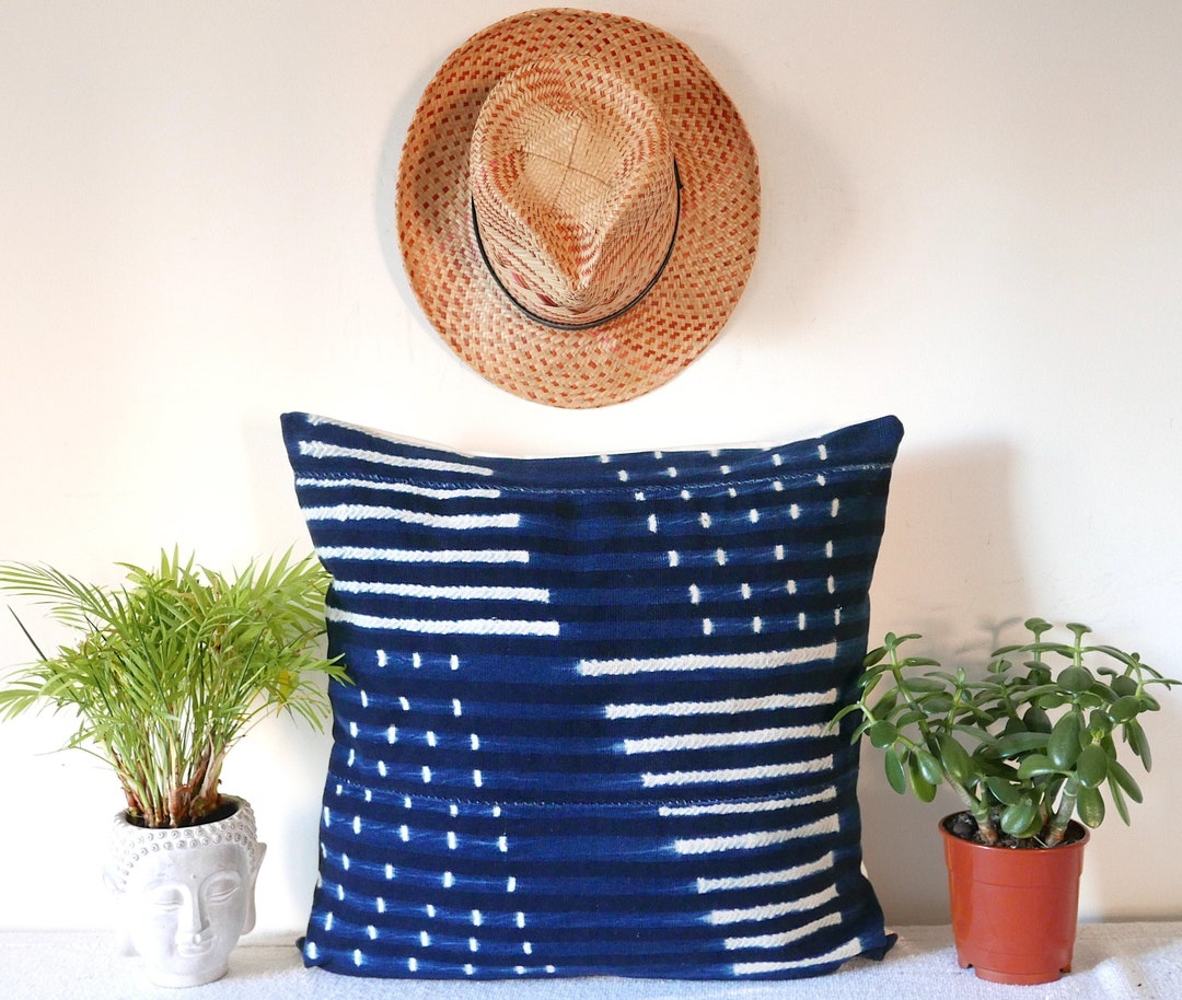Vintage African Mudcloth Pillow Cover: Indigo Denim, Bohemian Decor ...