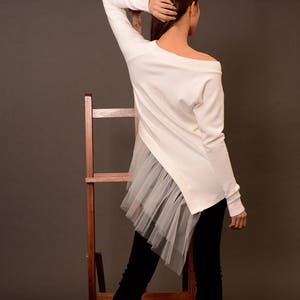 White Tunic Sweater Asymmetrical Sweater Women Pullover | Etsy