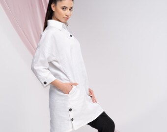 White Linen Tunic Shirt Long Linen Tunic Tops for Women | Etsy