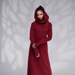 Hooded Sweatshirt Dress, Winter Maxi Dress With Cowl Hood - Etsy