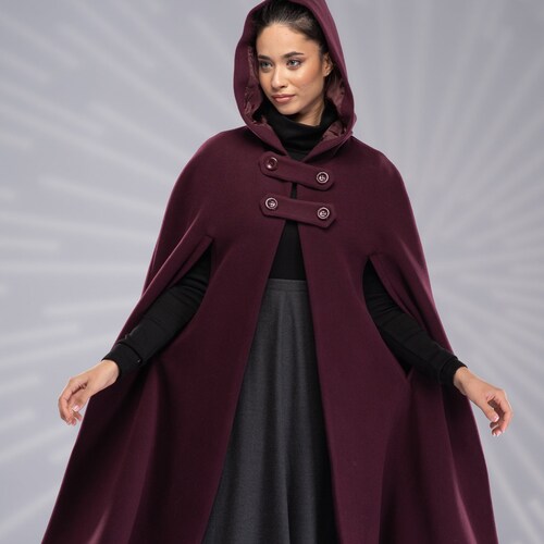 Wool Coat Cloak With Hood Wool Cape Coat Maxi Hooded Cloak - Etsy