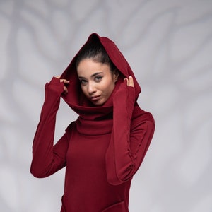 Hooded Sweatshirt Dress, Winter Maxi Dress With Cowl Hood - Etsy