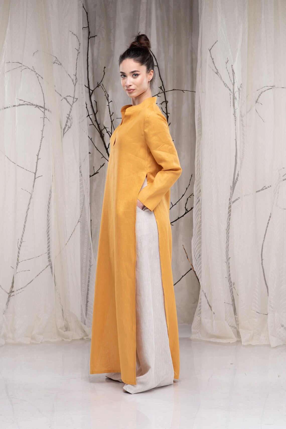 Long Linen Tunic for Women Linen Shirt Dress With Two Slits - Etsy