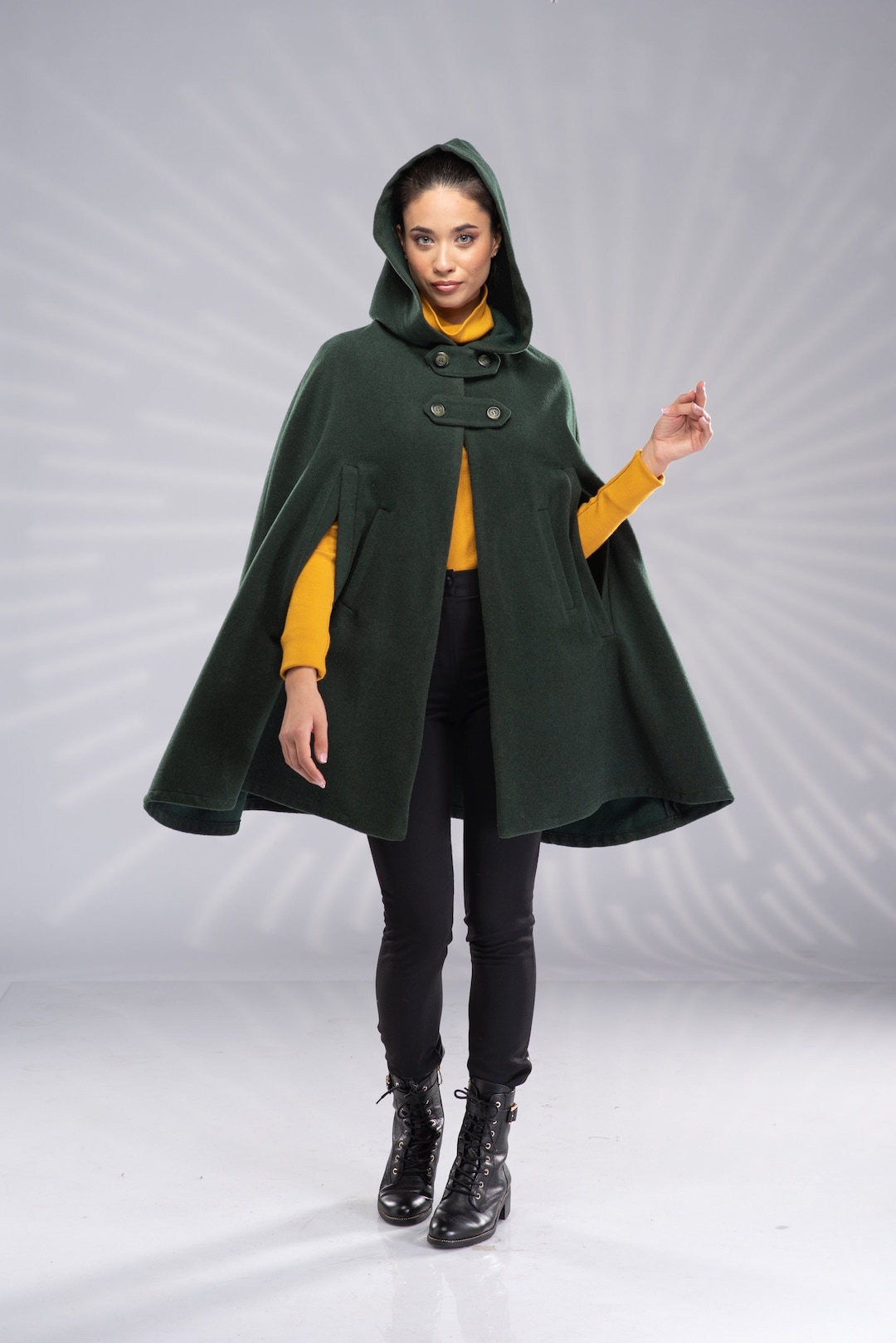 Wool Short Cloak Coat, Wool Hooded Cape Coat, Winter Cape Coat, Cloak ...