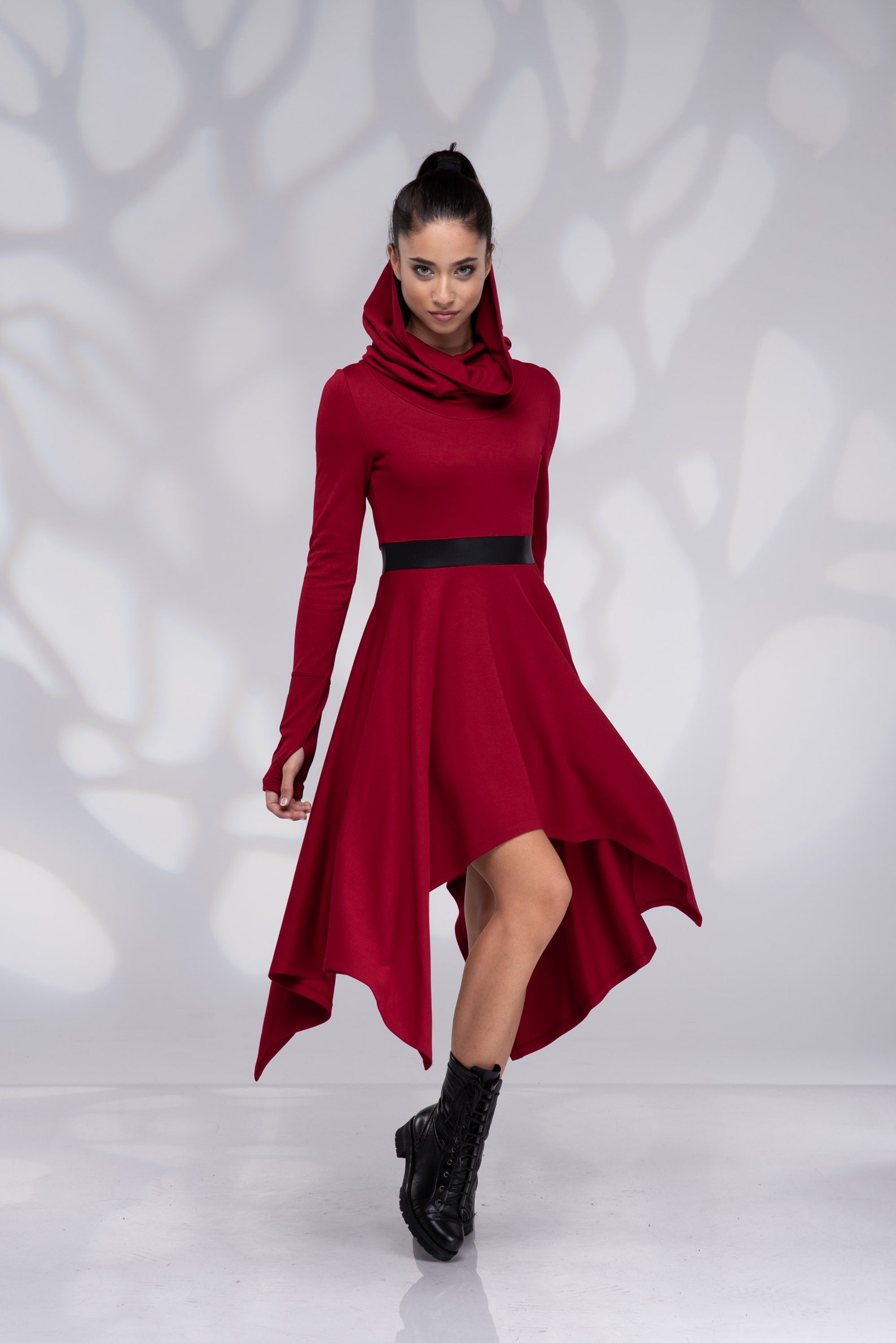 Winter Dress Pixie Hooded Dress Wool Dress With Cowl Hood - Etsy